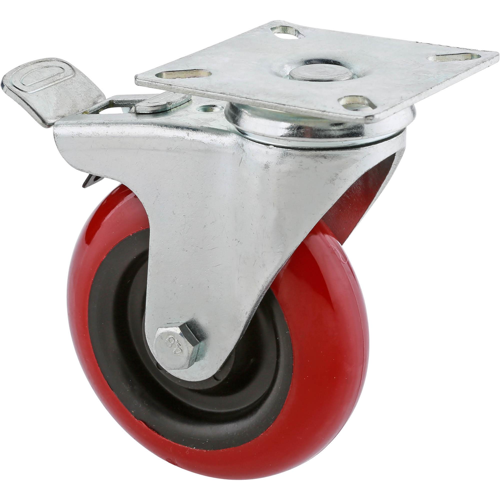 4" Red Polyurethane Swivel Caster w/ Brake - Grizzly Industrial, Inc.