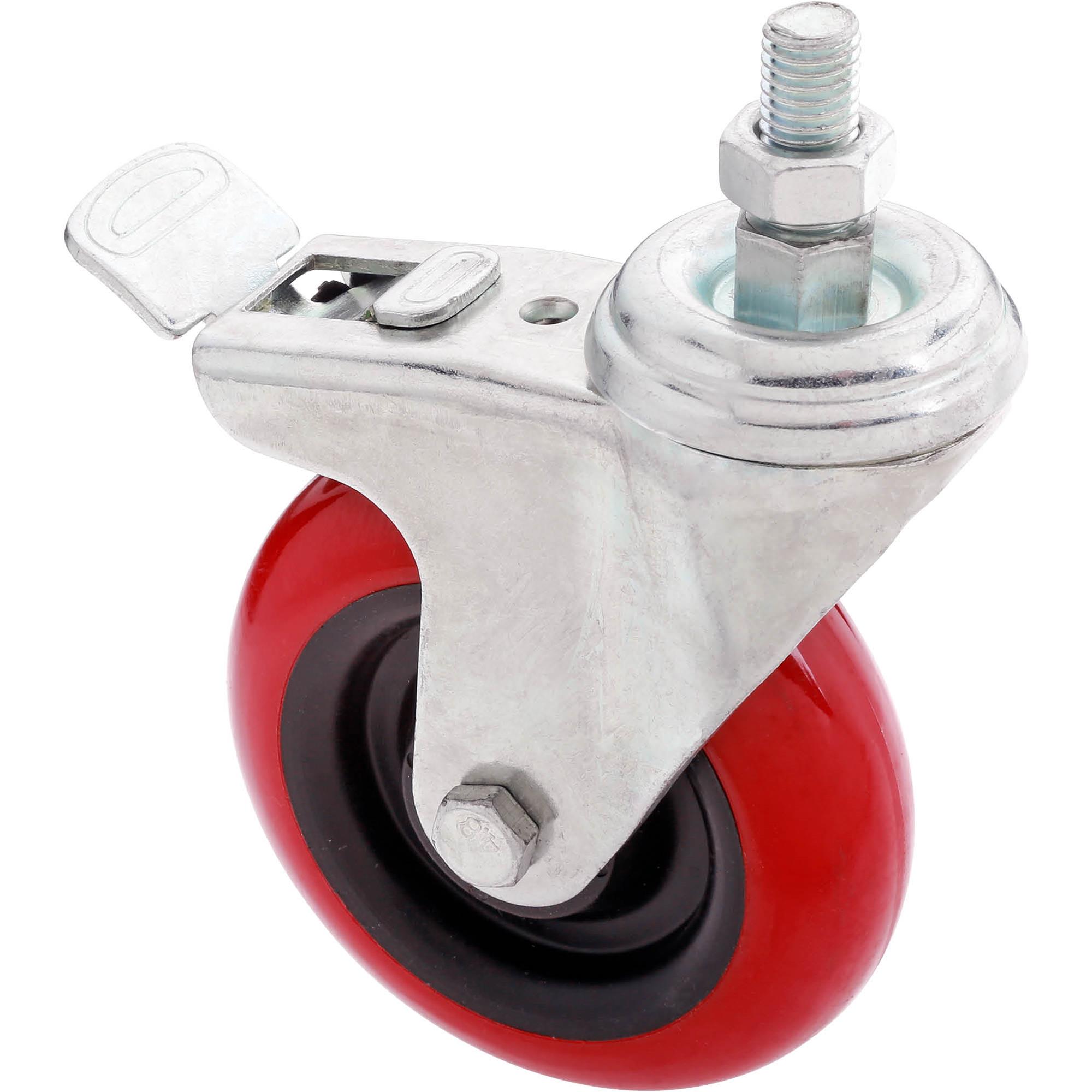 4" Red Polyurethane Swivel Caster w/ Brake, Threaded - Grizzly ...
