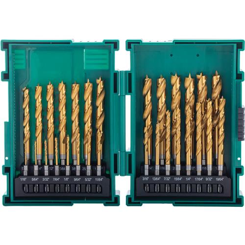 29-PC M2 HSS TiN-Coated Quick Release Hex Shank Brad Point Bit Set ...